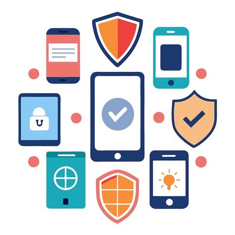 Colorful Mobile Phone Icons With Security Shields And Check Marks Premium Ai Generated Vector