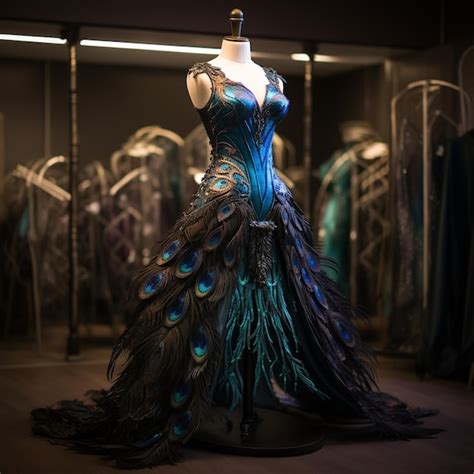 Premium Photo A Gown Made Of Peacock Wings