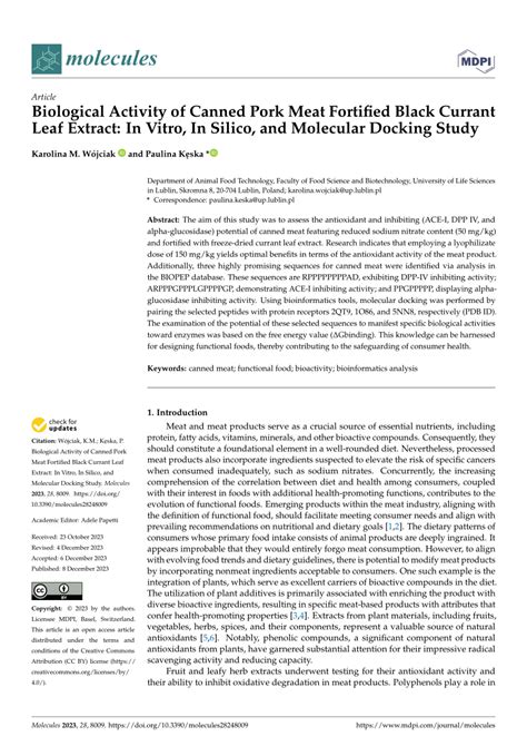 PDF Biological Activity Of Canned Pork Meat Fortified Black Currant