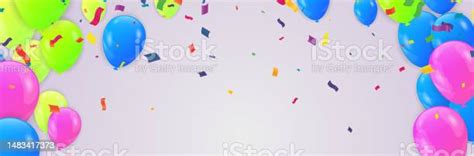 화려한 풍선과 색종이 조각이 있는 생일 축하 배경 벡터 그림입니다 생일에 대한 스톡 벡터 아트 및 기타 이미지 생일 3차원 형태 공휴일 Istock