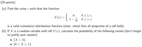 Solved A Find The Value C Such That The Function Chegg