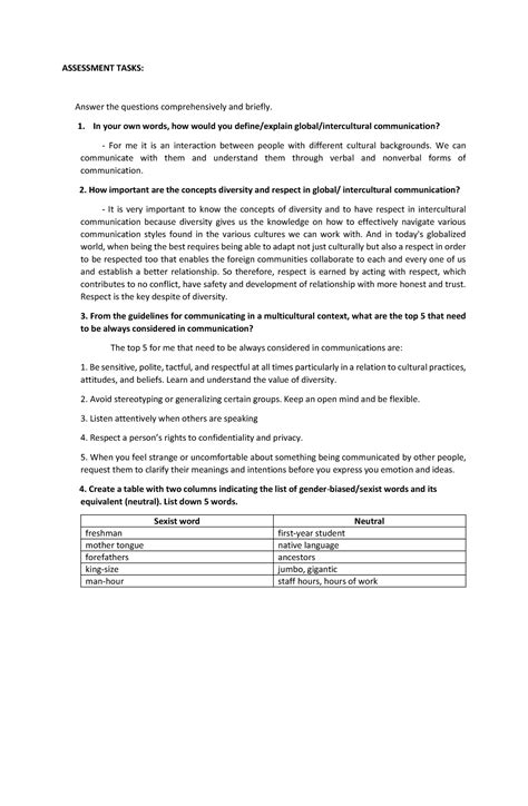 assessment tasks 2 vivian assessment tasks answer the questions