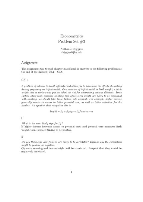 Pdf Econometrics Problem Set 3