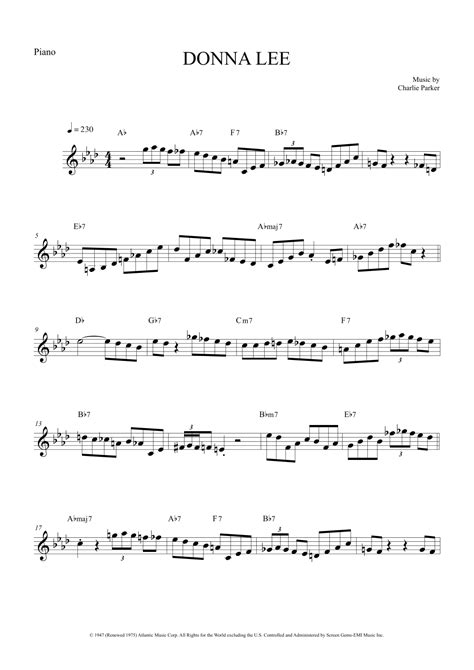 Donna Lee Arr The Sheet Music Library By Charlie Parker Sheet Music