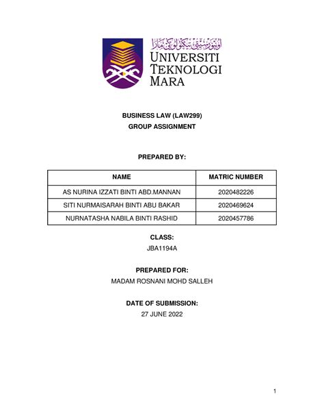 Group 3 Group Assignment Business Law Law299 Group Assignment