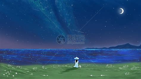 月光下的少女插画图片下载 正版图片400108672 摄图网