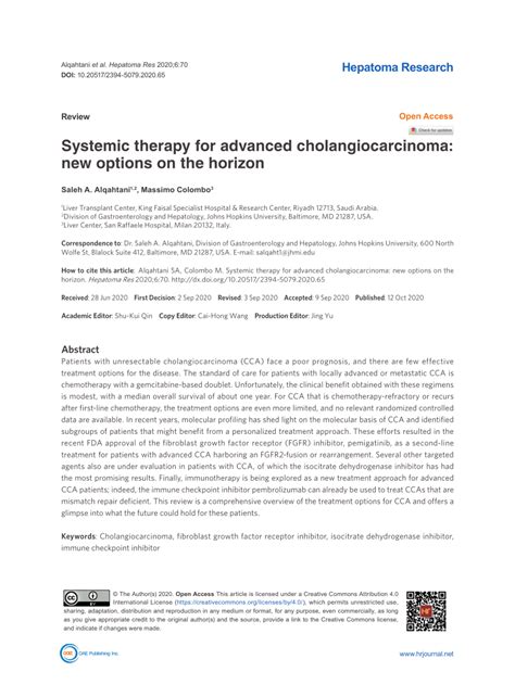 Pdf Systemic Therapy For Advanced Cholangiocarcinoma New Options On The Horizon