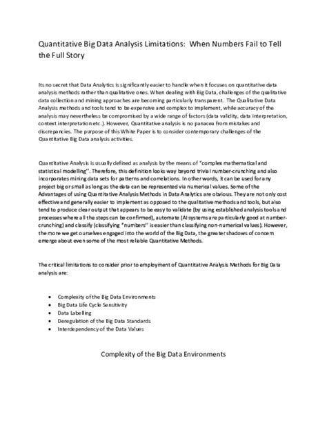 Pdf Quantitative Big Data Analysis Limitations When Numbers Fail To
