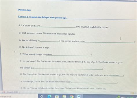 Question Tags Exercise2 Complete The Dialogue StudyX