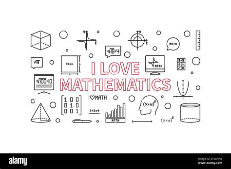 I Love Mathematics Vector Thin Line Horizontal Banner Math Concept
