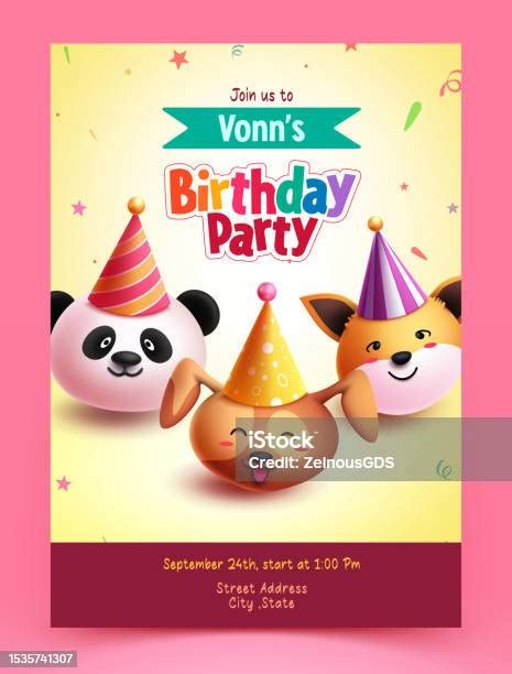 생일 파티 텍스트 벡터 포스터 디자인입니다 생일 축하 초대장 레이아웃 개에 대한 스톡 벡터 아트 및 기타 이미지 개 낮