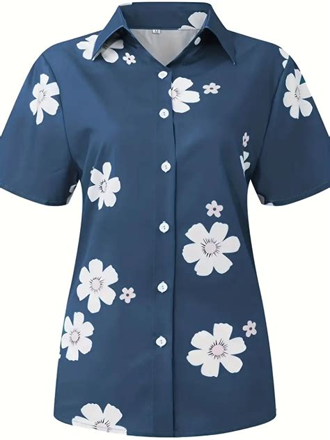 Floral Print Button Shirt Casual Short Sleeve Shirt Spring Temu