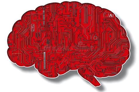 Red Digital Brain Complex Circuitry Patterns Illustrating Artificial Intelligence Neural ...