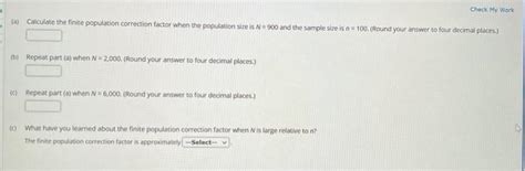 Solved A Calculate The Finite Population Correction Factor