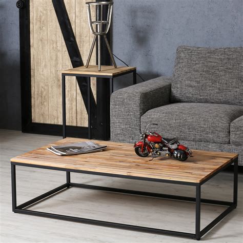 Table Basse Rectangle 115 Cm En Acacia Et Métal Memphis Tables Basses
