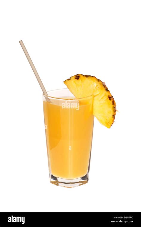 A Glass Of Pineapple Juice With Drinking Straw And A Slice Of Pineapple