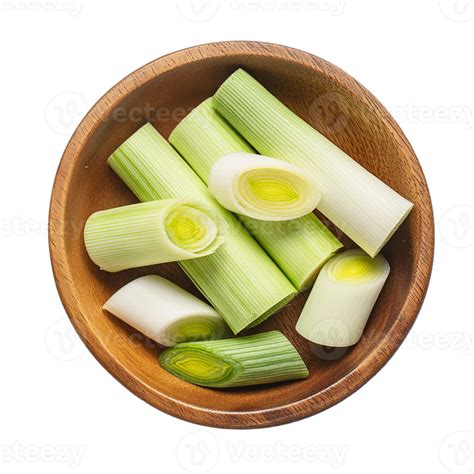 Sliced Leeks In A Wooden Bowl 45655485 Png