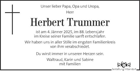 Traueranzeigen Von Herbert Trummer Trauerkleinezeitungat
