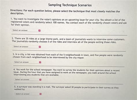 solved sampling technique scenariosdirections for each