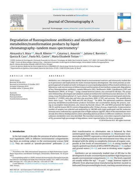 Pdf Degradation Of Fluoroquinolone Antibiotics And Identification Of