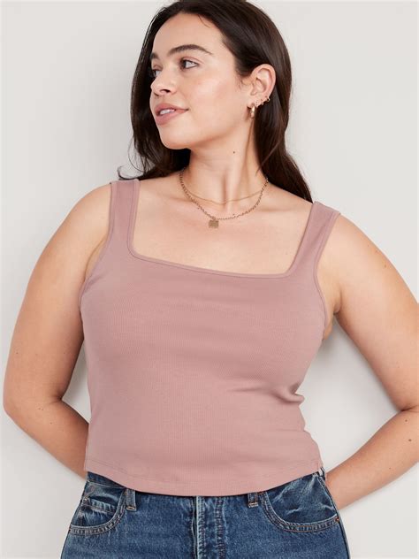 Fitted Square Neck Ultra Cropped Rib Knit Tank Top For Women Old Navy