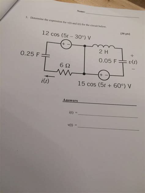 Solved Determine The Expression For V T And I T For The Chegg