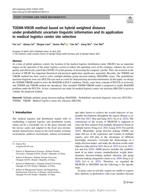 Todim Vikor Method Based On Hybrid Weighted Distance Under