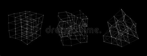Set Of Deformed Wireframe Cube From Different Sides Vector Abstract Geometric 3d Objects Stock
