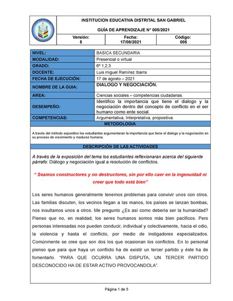 GUIA 5 Competencia C 6º GUÍA DE APRENDIZAJE N 005 Versión 5