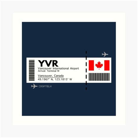 Yvr Vancouver International Airport Boarding Pass Ticket Art Print