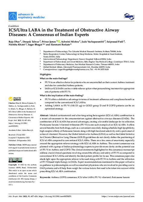 Pdf Ics Ultra Laba In The Treatment Of Obstructive Airway Diseases A Consensus Of Indian Experts