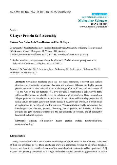 Pdf S Layer Protein Self Assembly