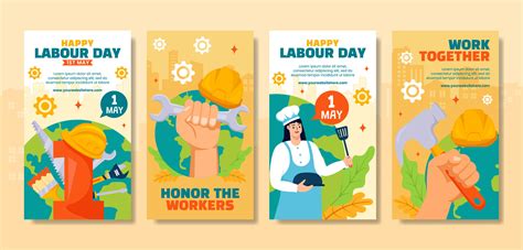 Labour Day Social Media Stories Flat Cartoon Hand Drawn Templates
