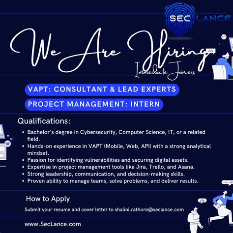 Seclance On Linkedin Hiring Cybersecurity Vapt Projectmanagement Seclance… 59 Comments