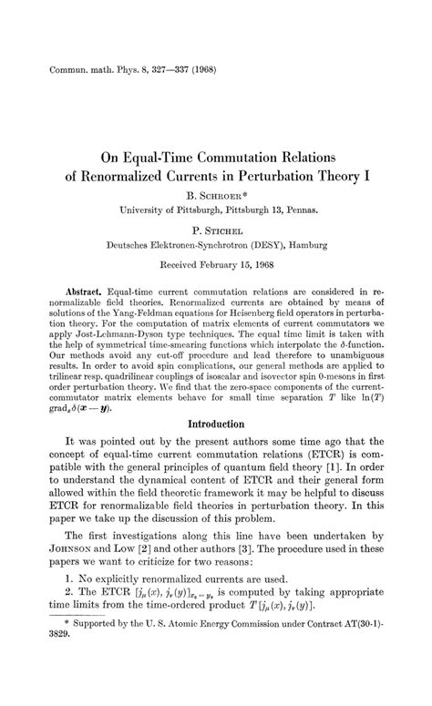 Pdf On Equal Time Commutation Relations Of Renormalized Currents In