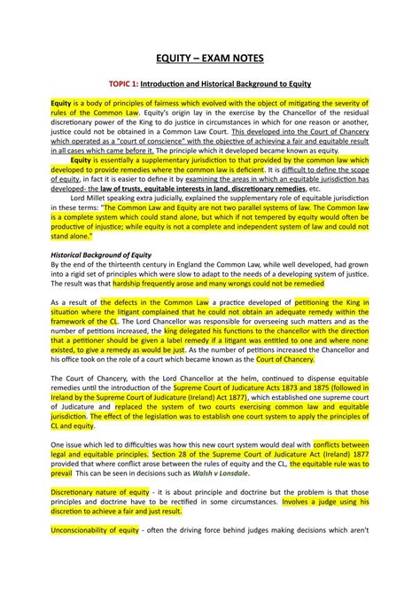 Equity Exam Notes La2344 Equity Tcd Thinkswap