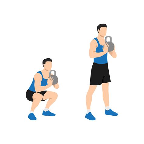 Man Doing Smashbell Training Leg Squat With Kettlebell Exercise Flat