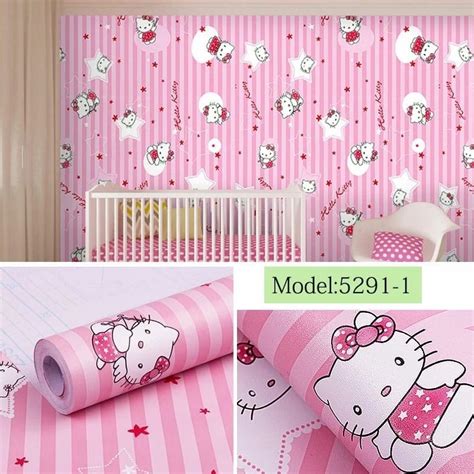 Jual Wallpaper Sticker Dinding Karakter Hello Kitty Garis Pink Dekorasi
