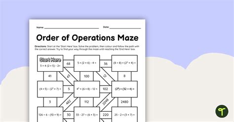 Order Of Operations Maths Maze Teach Starter Worksheets Library