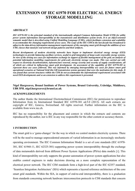 Pdf Extension Of Iec 61970 For Electrical Energy Storage Modelling