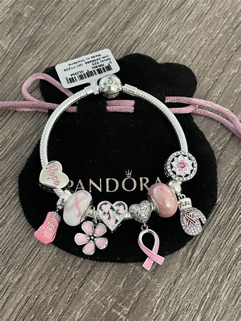 Pandora Bracelet With Pink Breast Cancer Awareness Themed Charms Etsy