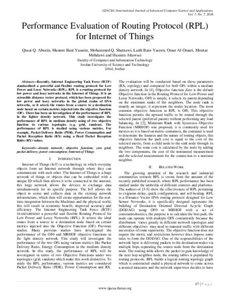 Pdf Performance Evaluation Of Routing Protocol Rpl For Internet Of