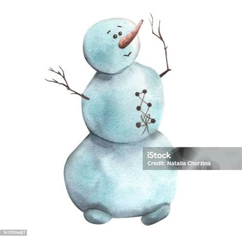 나뭇 가지 손잡이가있는 눈사람 버튼과 끈이있는 당근 코 수채화 그림 아늑한 겨울의 큰 세트에서 고립 된 물체 새해의 장식 디자인 및 구성을 위해 눈사람에 대한 스톡 벡터