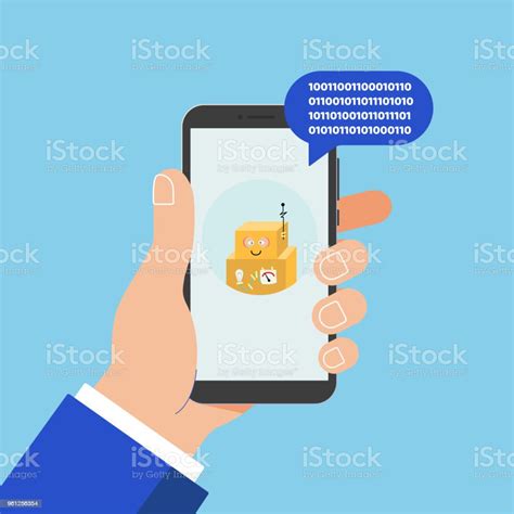 손을 들고 파란색 배경에 고립 된 검은 휴대 전화 채팅 봇과 인간의 손에 스마트폰 화면에 얘기 하 고 채팅 거품 평면 디자인 벡터 일러스트 레이 션 위에 태 어 났 죠 채팅