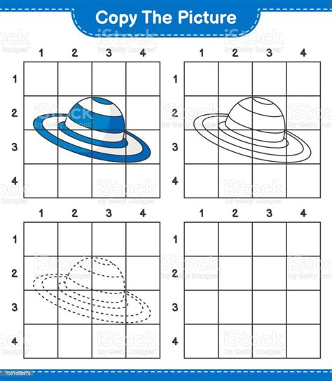 그림을 복사하여 그리드 라인을 사용하여 여름 모자 사진을 복사합니다 교육 어린이 게임 인쇄 워크 시트 벡터 일러스트레이션 모방하기에 대한 스톡 벡터 아트 및 기타 이미지