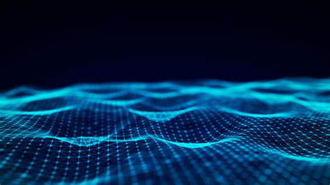 미래지향적인 디지털 웨이브 어두운 사이버 공간 점과 추상파 백그라운드에서 흰색 움직이는 파티클 3d 렌더링 가리키기에 대한 스톡