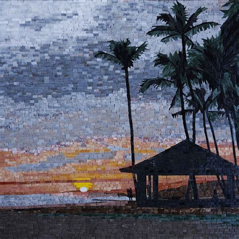 Mosaic Tile Art The Sunset Cabin Scenery Mozaico