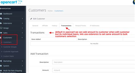 OpenCart Add Amount Transactions To Bulk Customers