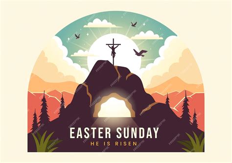 Premium Vector Happy Easter Sunday Illustration Of He Is Risen And