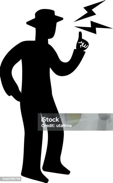 소리를 지르거나 검지 손가락으로 화를 내는 남자의 실루엣 일러스트 소재 가리키기에 대한 스톡 벡터 아트 및 기타 이미지